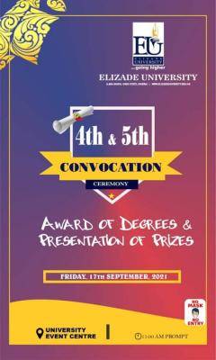 Elizade University 4th and 5th Convocation Ceremony Announced