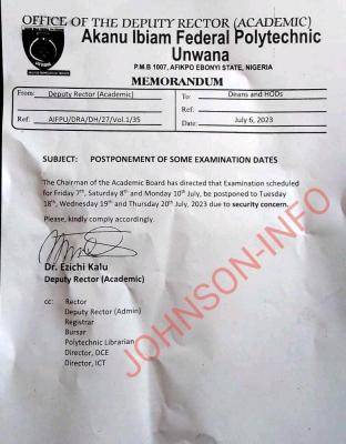 Akanu Ibiam Fed Poly Unwana Reschedule Examinations
