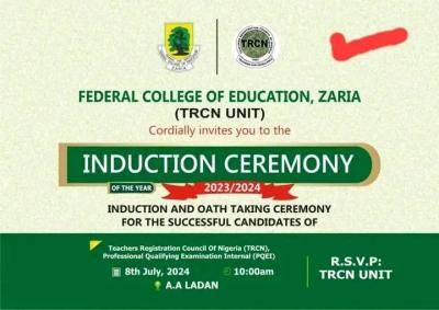 FCE Zaria TRCN Induction Ceremony Announced for 2023/2024 Session