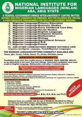 National Institute for Nigeria Languages (NINLAN) Admission Form, 2021/2022