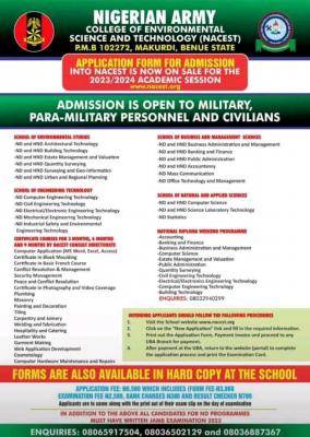NACEST Admission Form for 2023/2024 Session | ND and HND